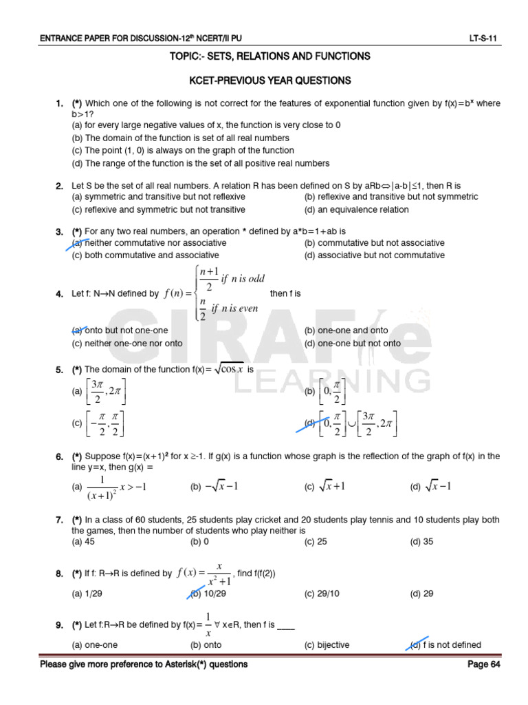 KCET Maths: Sets, Relations, Functions | PDF | Function (Mathematics) | Analysis