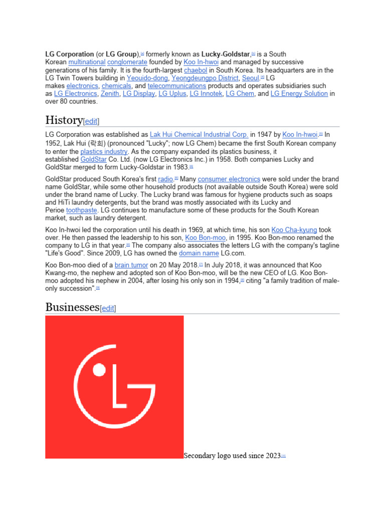History: LG Corporation (Or LG Group) | Download Free PDF | Lg ...