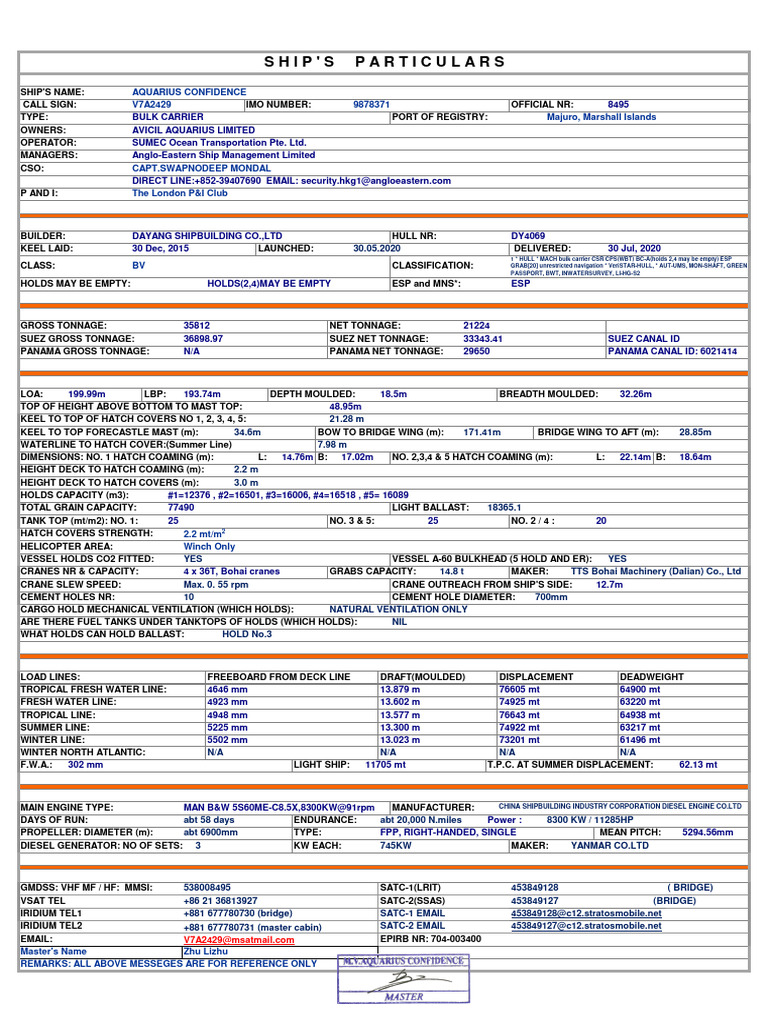 1 Ship's Particulars | Download Free PDF | Tonnage | Ships