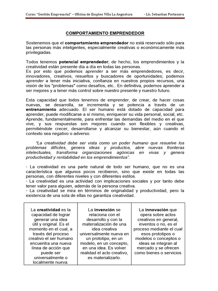 Comportamiento Emprendedor | PDF | Análisis FODA | Iniciativa empresarial
