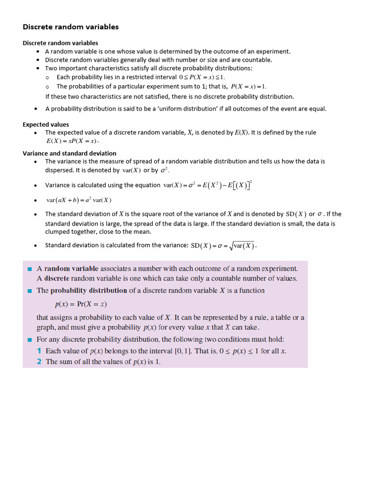 Discrete Random Variables Topic Summary | PDF