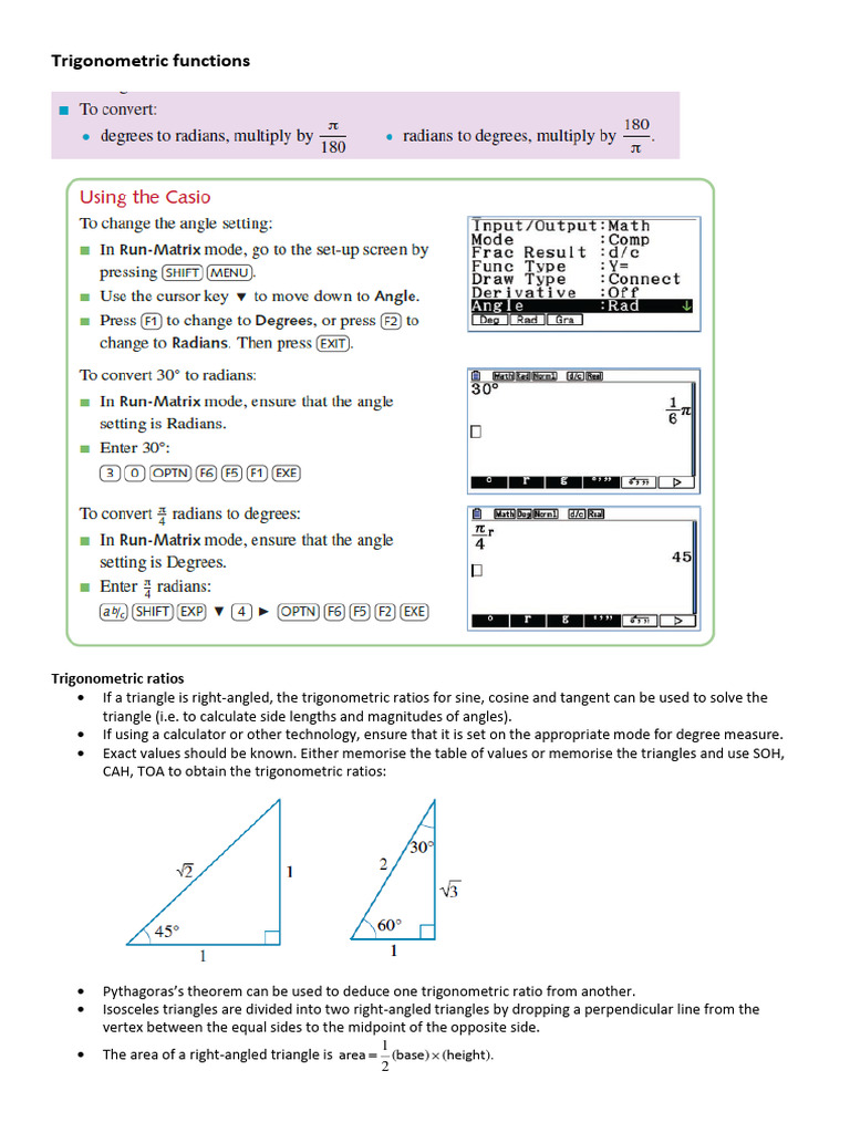 Trigonometric Functions Topic Summary | PDF | Trigonometric Functions | Angle