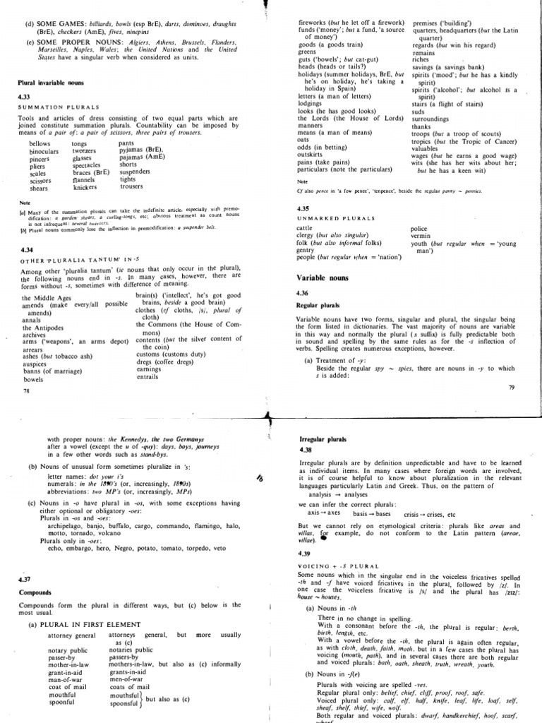 Ns - Plural - Leech Quirk Gram New | PDF | Plural | Grammatical Number