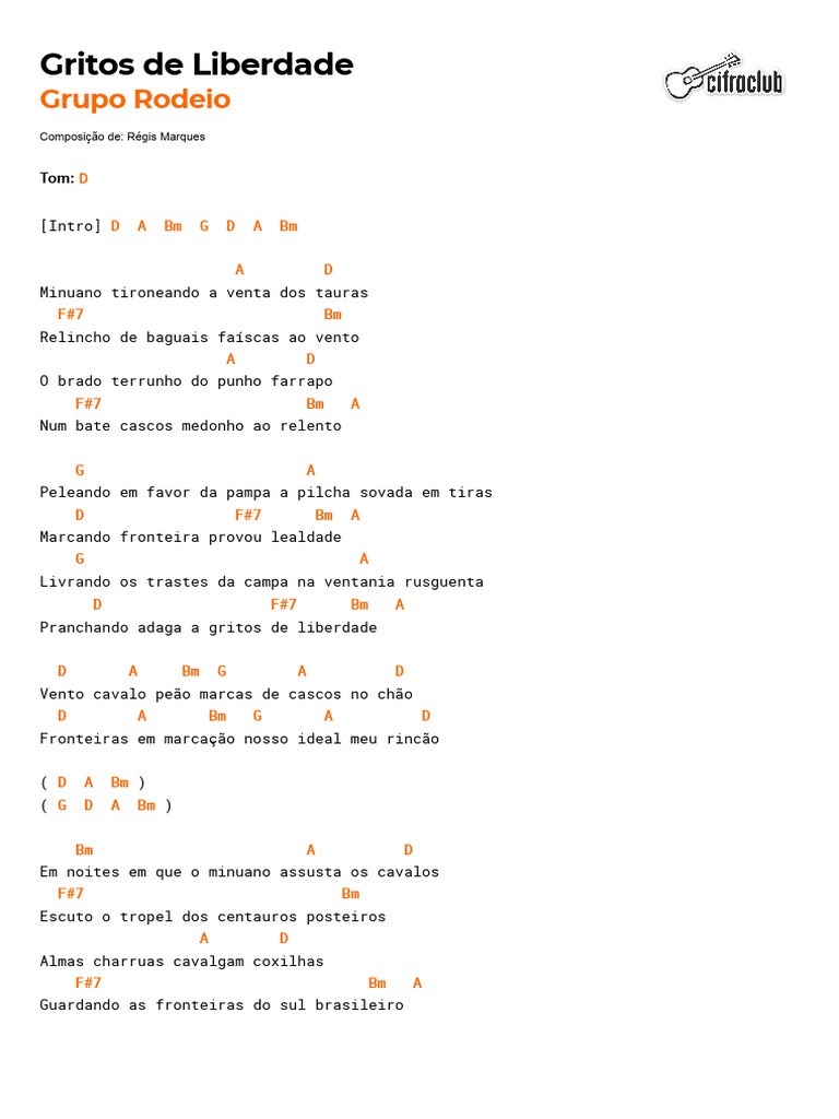 Cifra Club - Grupo Rodeio - Gritos de Liberdade | PDF
