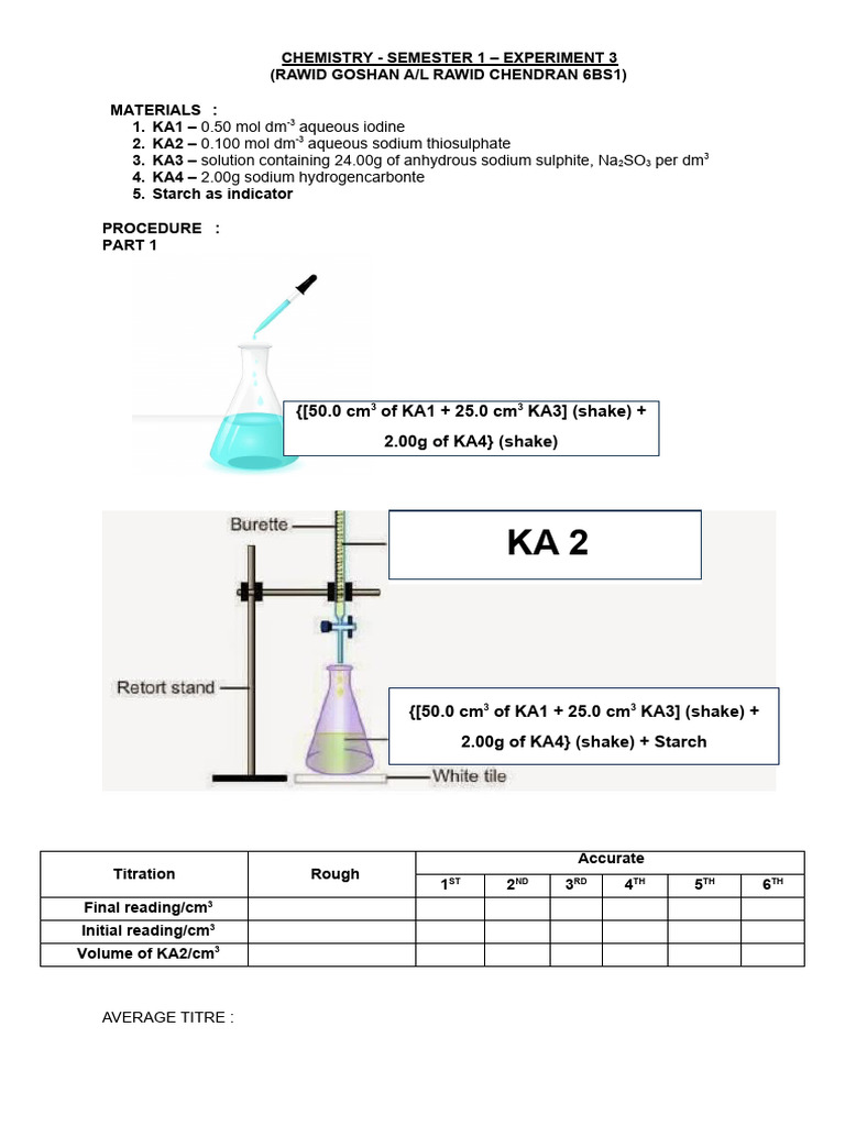 Chemistry - Semester 1 - Experiment 3 | PDF