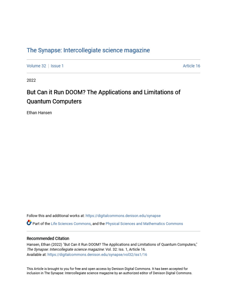 But Can It Run DOOM - The Applications and Limitations of Quantum | PDF ...