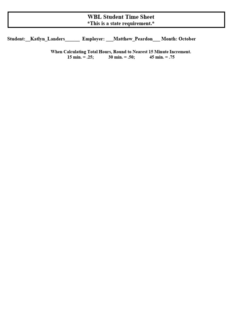 Ahs WBL Time Sheet 1 | PDF