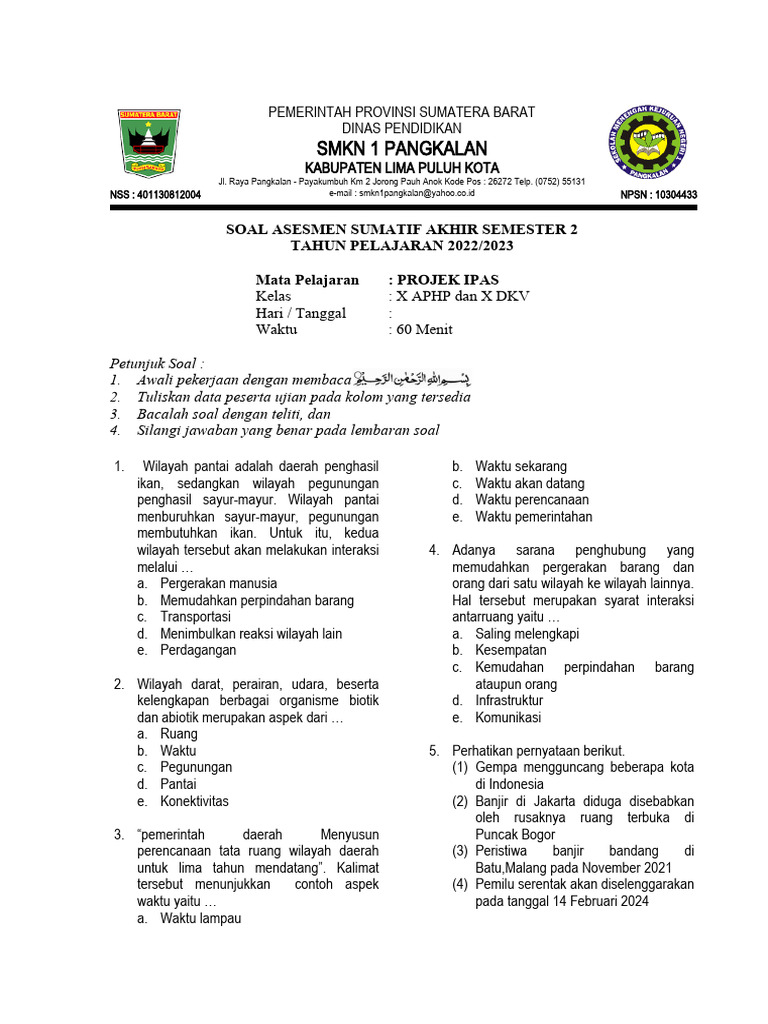 SOAL SAS IPAS. X APHP Dan X DKV | PDF