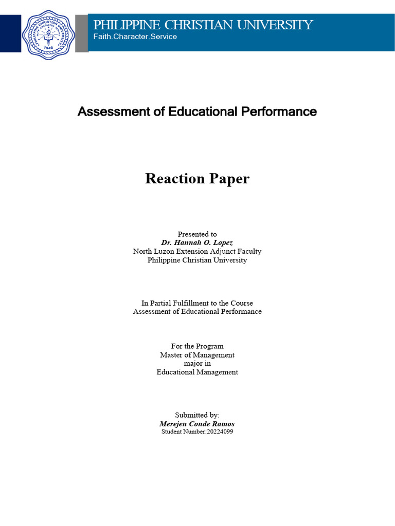 Merejen Ramos Assessment in Educational Performance Reaction Paper ...