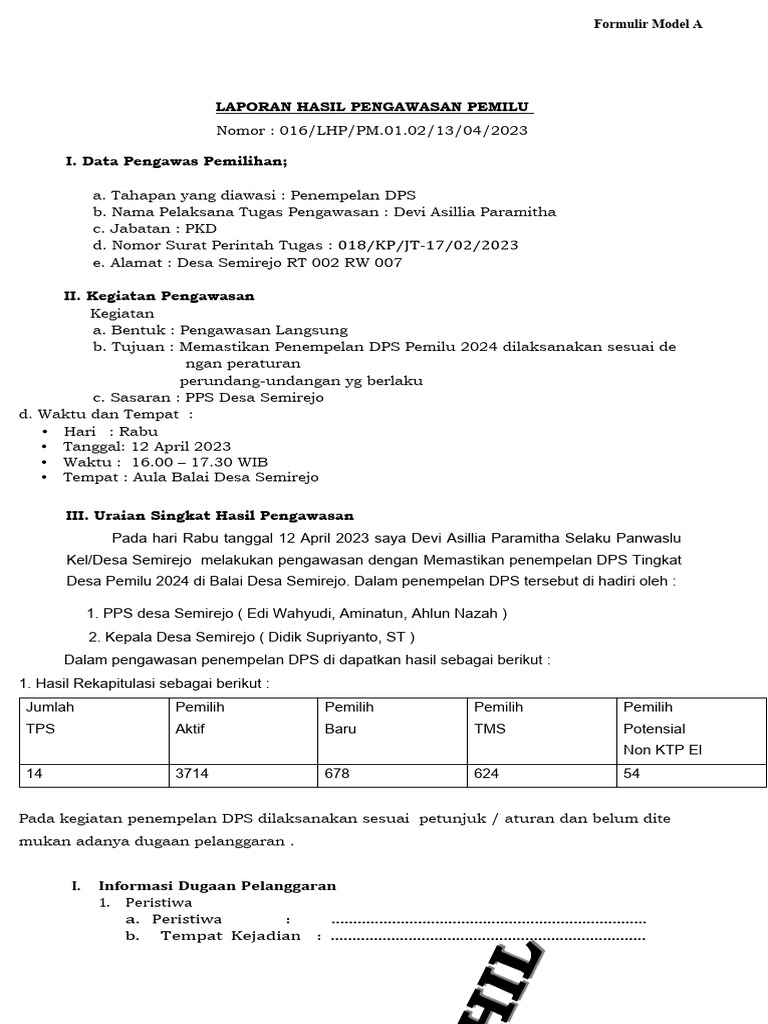 Form A Rekap DPHP | PDF