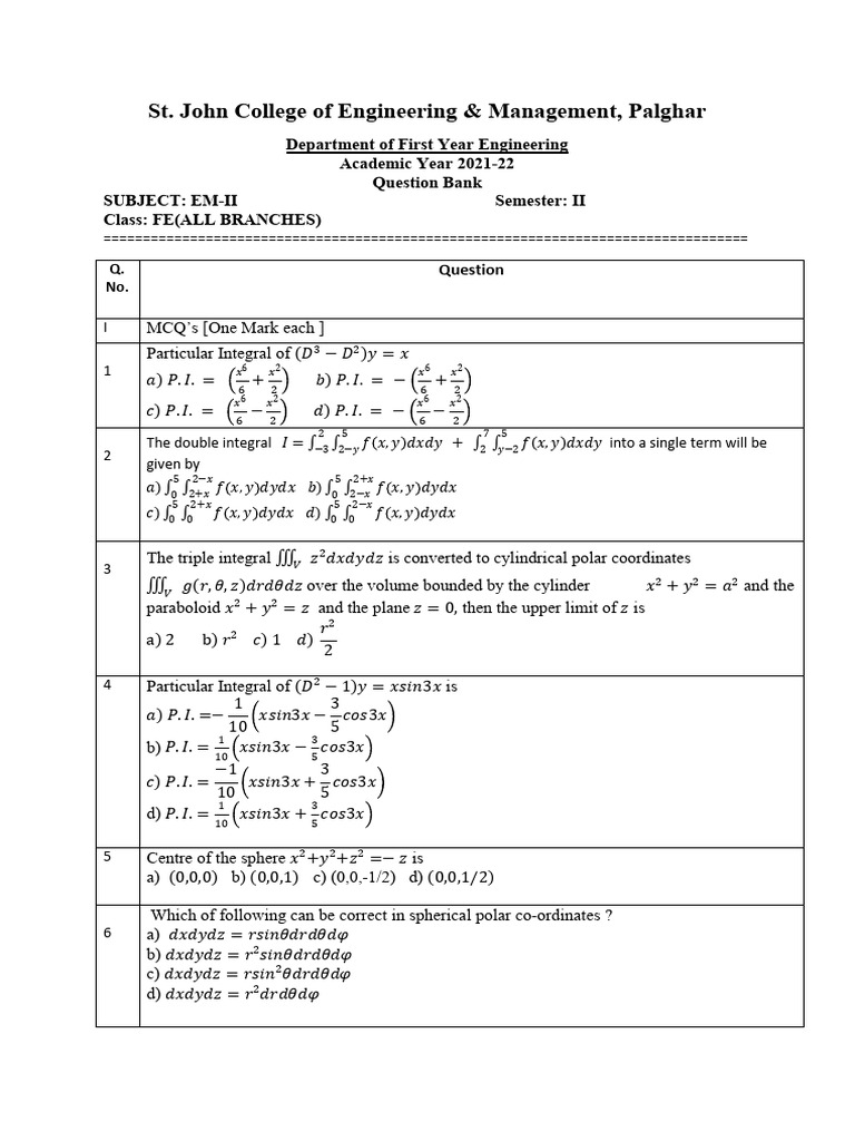 IAT 2 EM-II R19 Question Bank 2021-22 | PDF | Area | Sphere