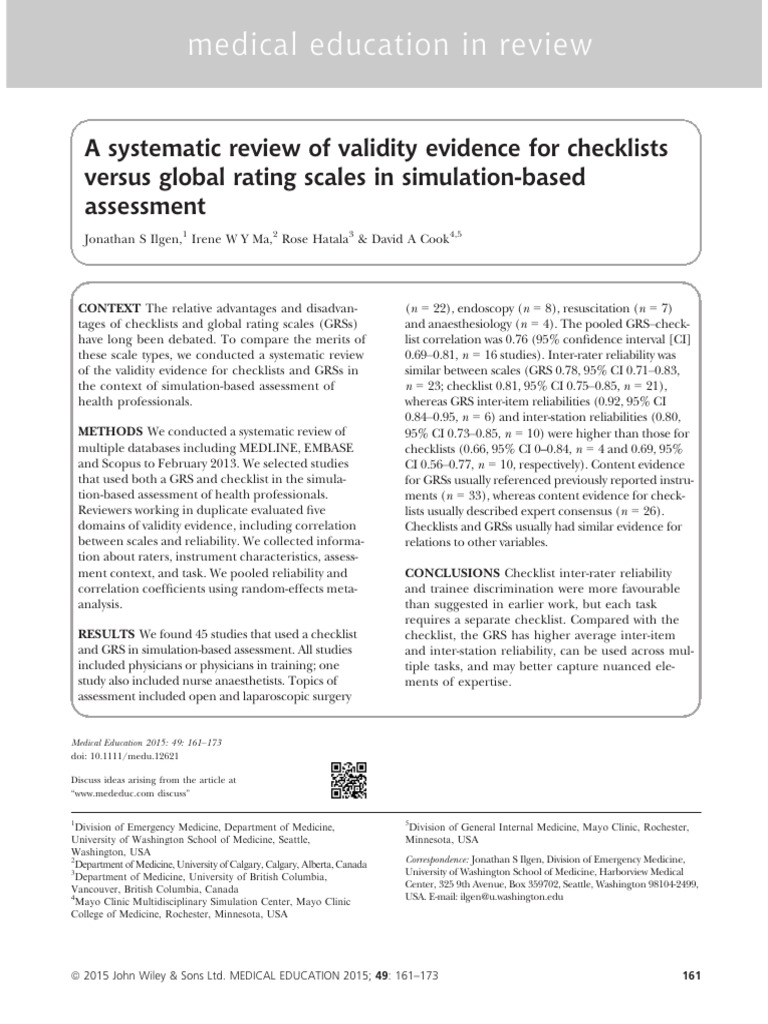 Validity of Checklists vs. GRS in Assessment | PDF | Data Analysis ...