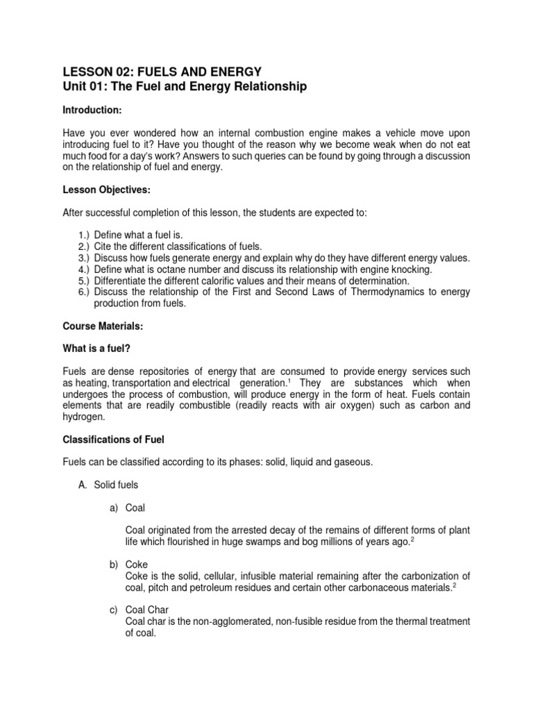 L02 - w3 - 01 - Fuels Energy - Relations | PDF | Fuels | Petroleum