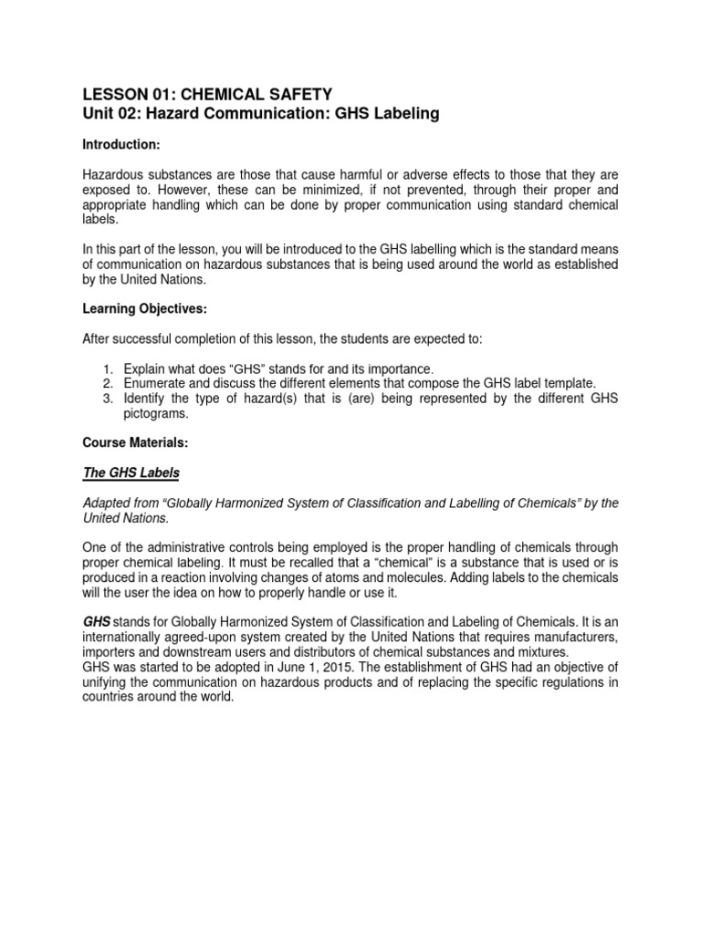 w2 - 02 - Chem Safety - GHS Labels | PDF | Toxicity | Working Conditions