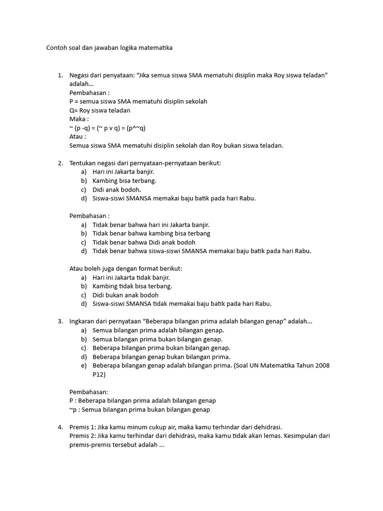 Contoh Soal Dan Jawaban Logika Matematika | PDF