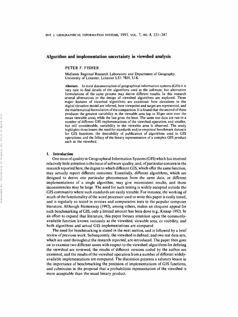 Fisher Viewshed Algorithms Implementation Uncertainty Ijgis1993 | PDF | Geographic Information ...