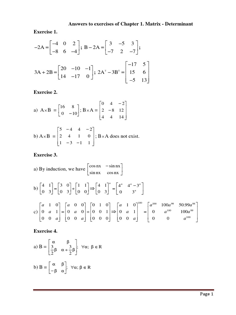 Answers To Exercises - Chapter 1 - TCC | Download Free PDF | Algebra | Linear Algebra