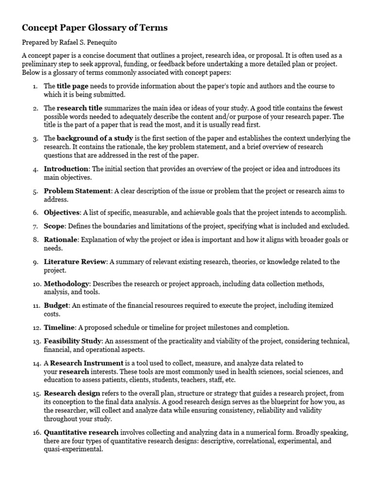 Concept Paper Glossary of Terms | PDF | Data Analysis | Quantitative ...