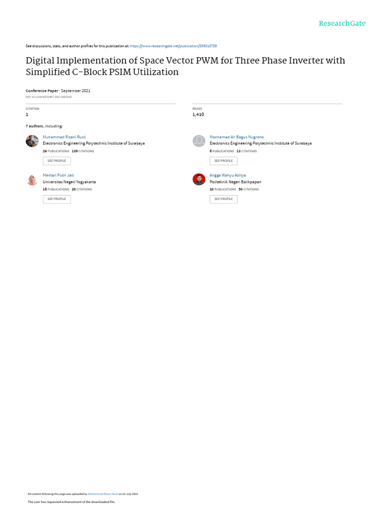 Digital Implementation Of Space Vector Pwm For Three Phase Inverter With Simplified C Block Psim
