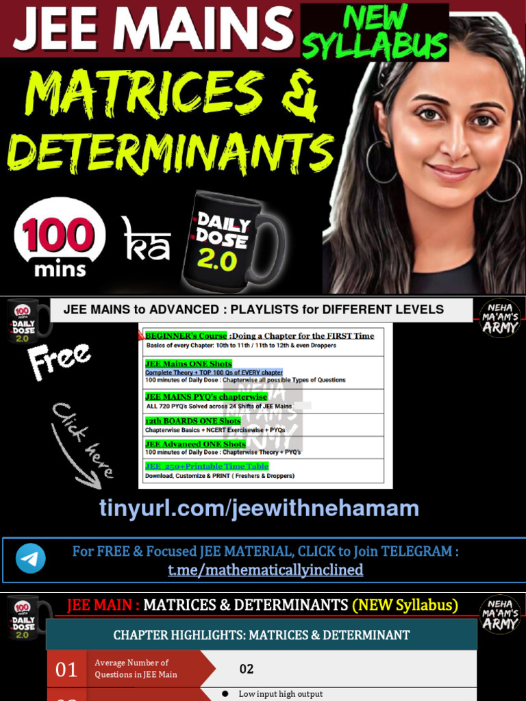 2.0 Jee (Main) Matrices & Determinant (New Syllabus) | PDF | Matrix (Mathematics) | Determinant