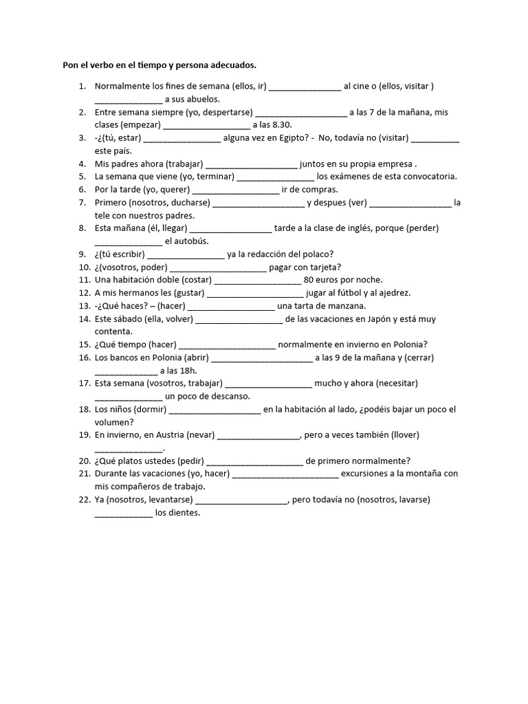 Pon El Verbo en El Tiempo y Persona Adecuados | PDF | Crecimiento ...