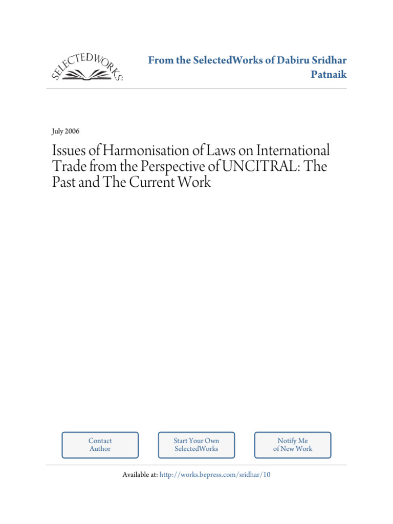 Issues of Harmonisation of Laws On International Trade From The ...