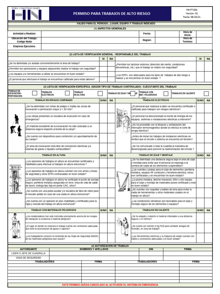 Permiso Escrito de Trabajo de Alto Riesgo (Petar) | PDF | Mercancías peligrosas | Bienes ...