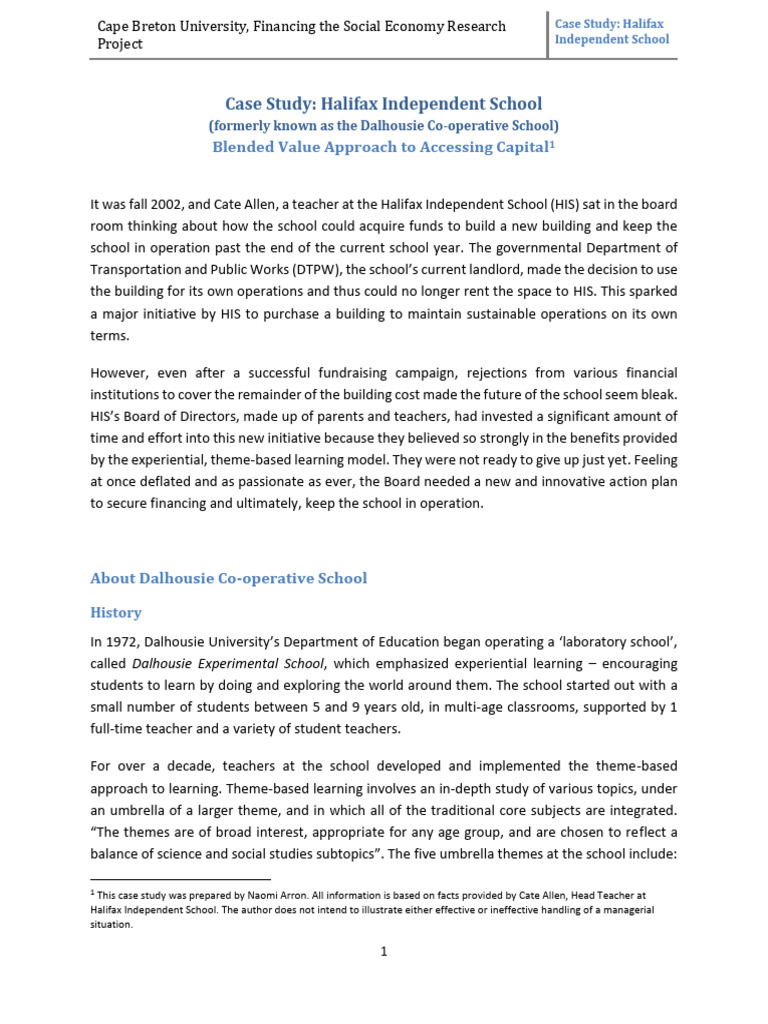 Financing Halifax Independent School Case Study | PDF | Schools | Banks