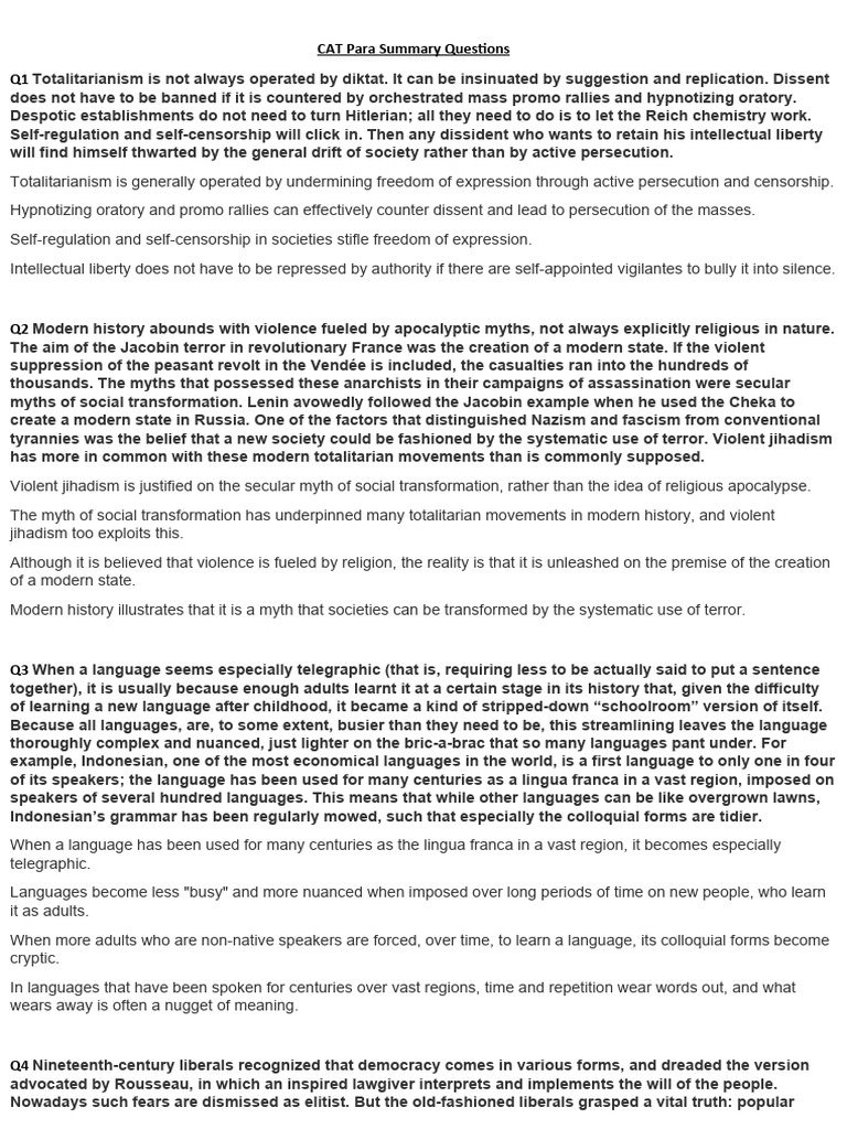 CAT para Summary Questions | Download Free PDF | Theory | Science