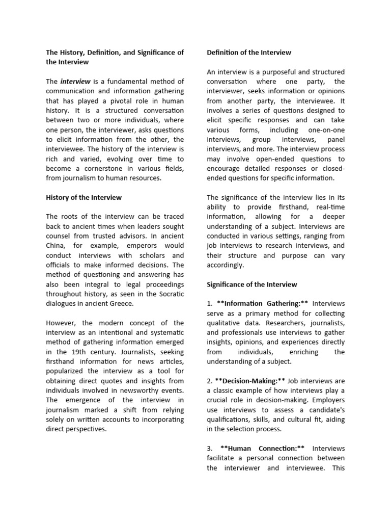The History, Definition, and Significance of The Interview | PDF ...