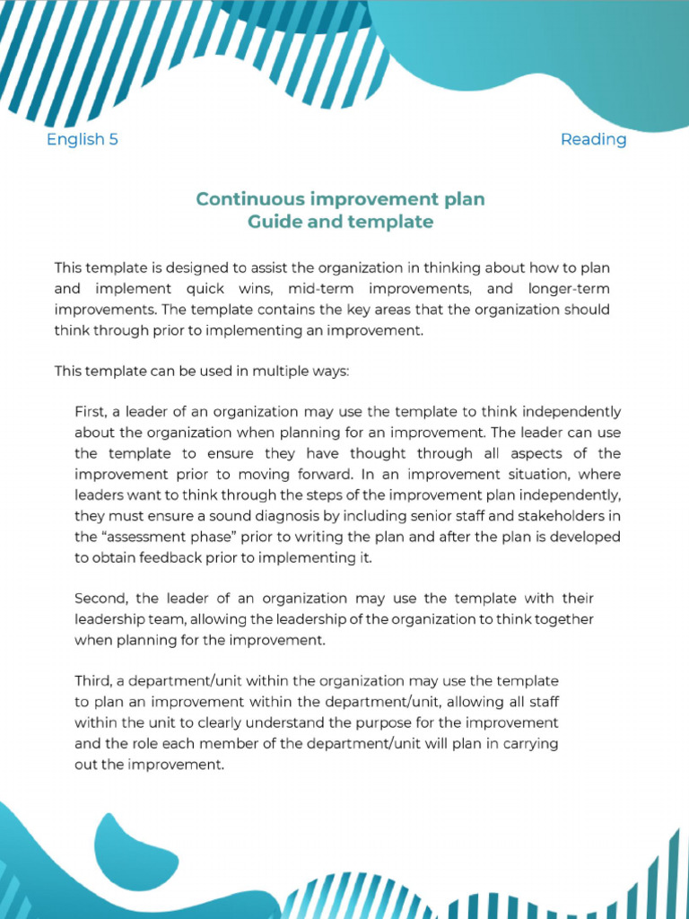 Reading. Continuous Improvement Plan | PDF