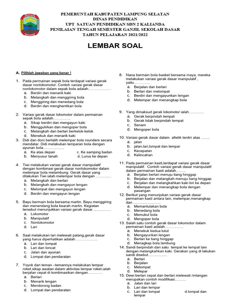 SOAL DARING PJOK KELAS 4 (Darring) | PDF