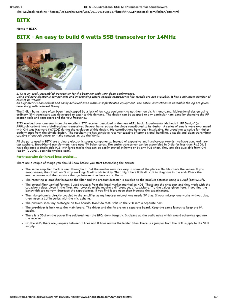 BITX - A Bidirectional SSB QRP Transceiver For Homebrewers | PDF ...