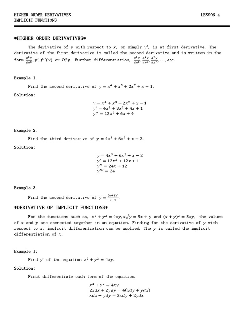 Lesson 4 1 | PDF | Derivative | Equations