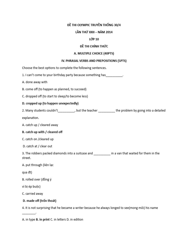 Prepositions | PDF | Preposition And Postposition | Multiple Choice