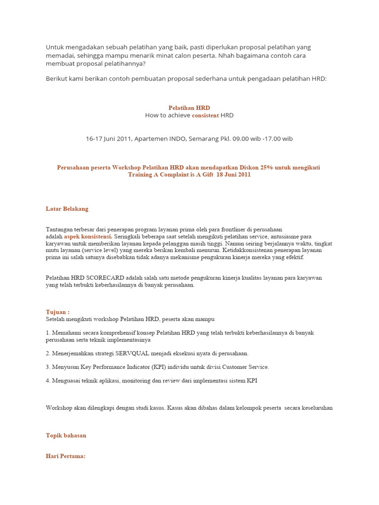 Contoh Proposal Pelatihan HRD Efektif | PDF