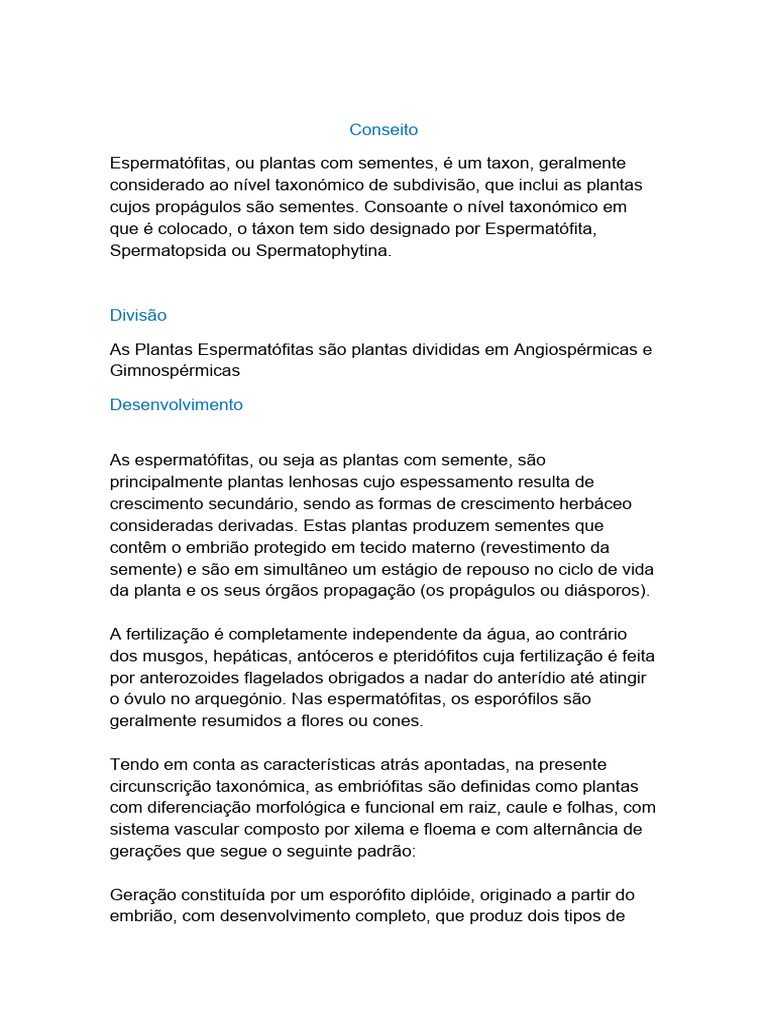 Espermatófitas | PDF | Plantas | Botânica
