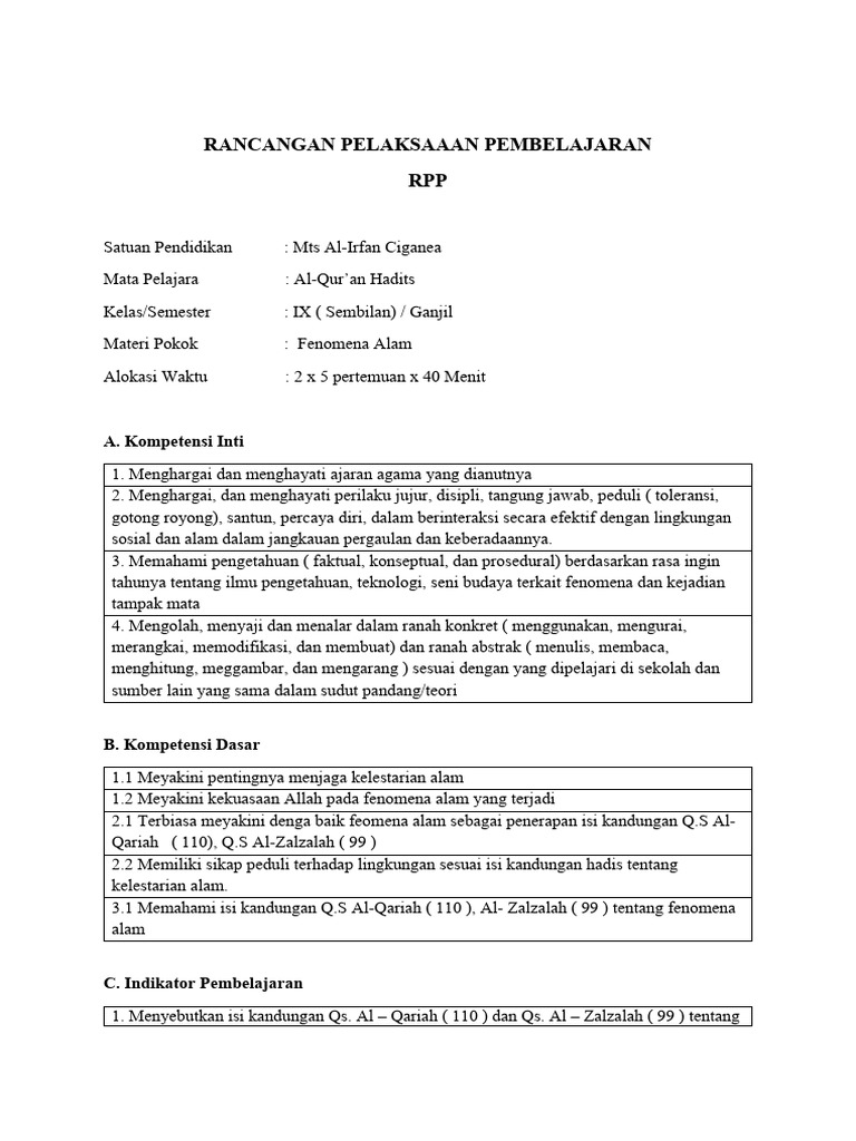 RPP Kelas 9 | PDF