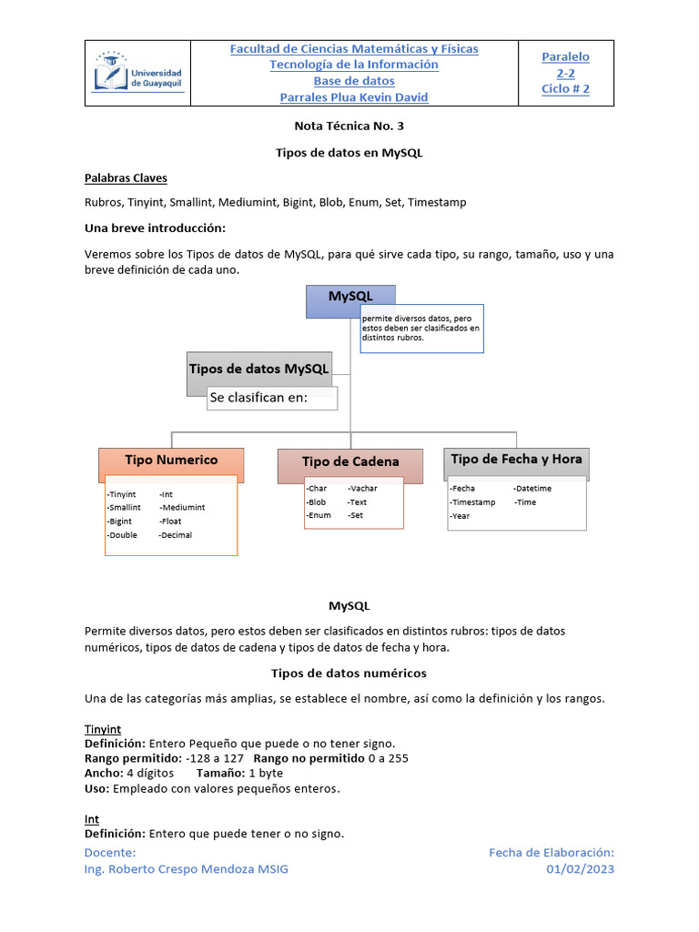 Tipos de Datos en MySQL | PDF | Tipo de datos | Byte