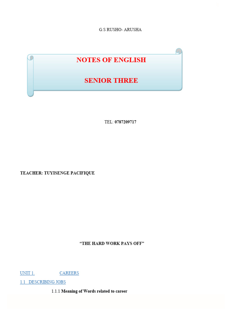 English S3 Career and Language Notes | PDF | Language Mechanics | Grammar