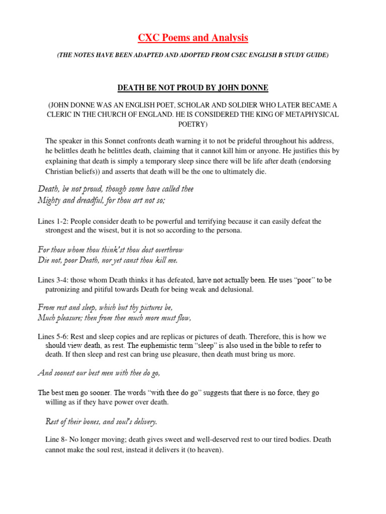 CXC Poems and Analysis - Fifth Form Revised | Download Free PDF ...