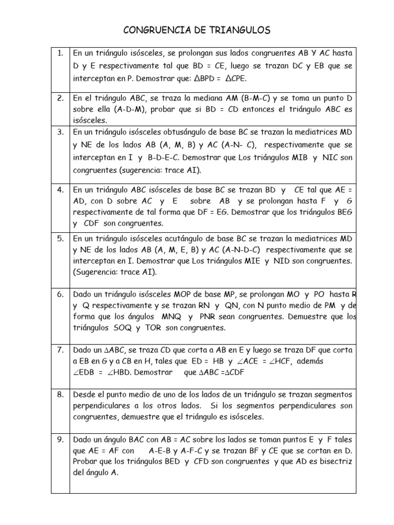 Geometria - Taller 3-Congruencia Triangulos | PDF | Triángulo | Matemática Elemental