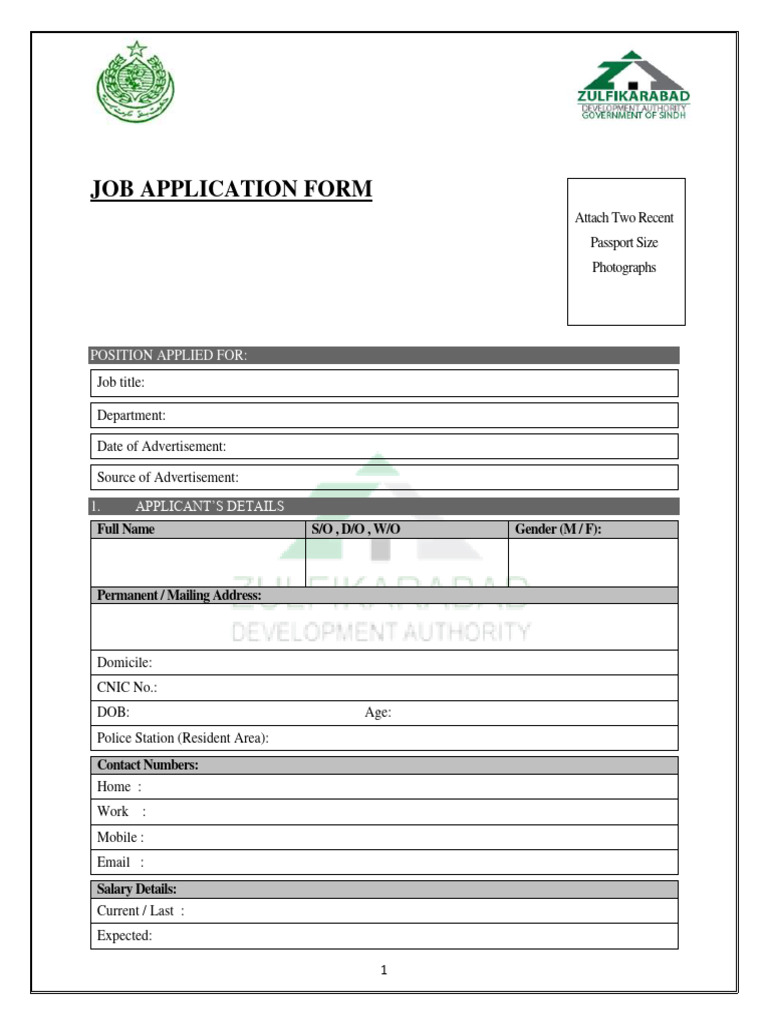 ZDA Job Application Form | PDF