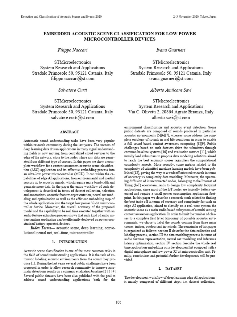 Embedded Acoustic Scene Classification For Low Power Microcontroller