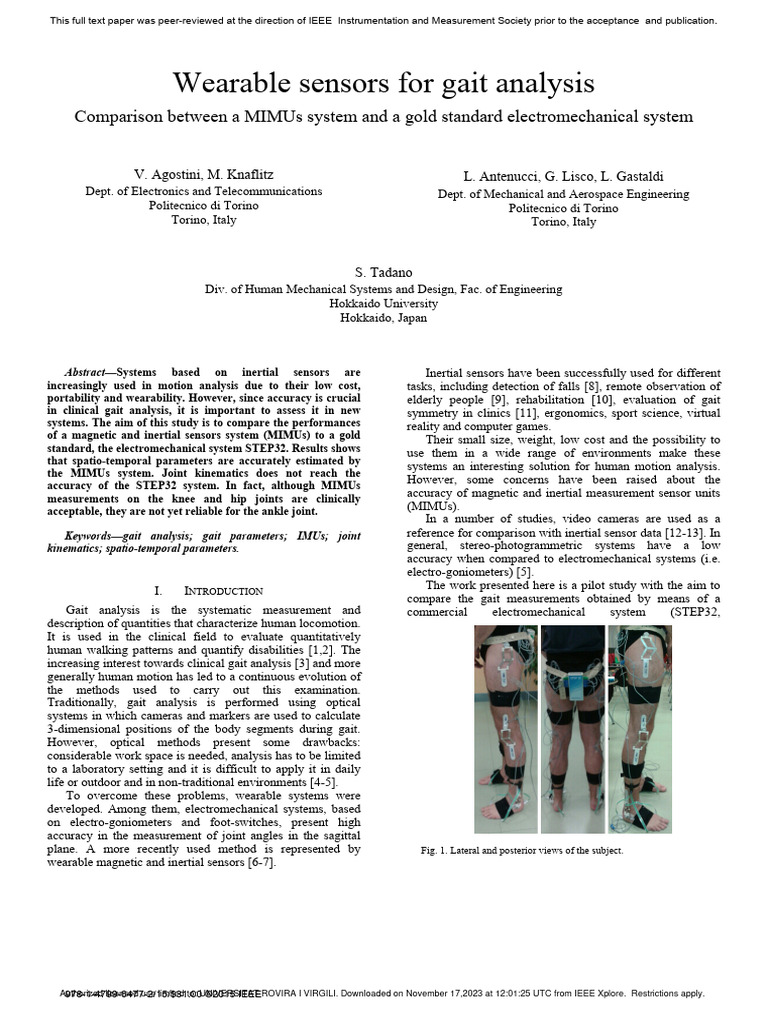 Wearable Sensors For Gait Analysis | PDF | Gyroscope | Anatomical Terms Of Motion