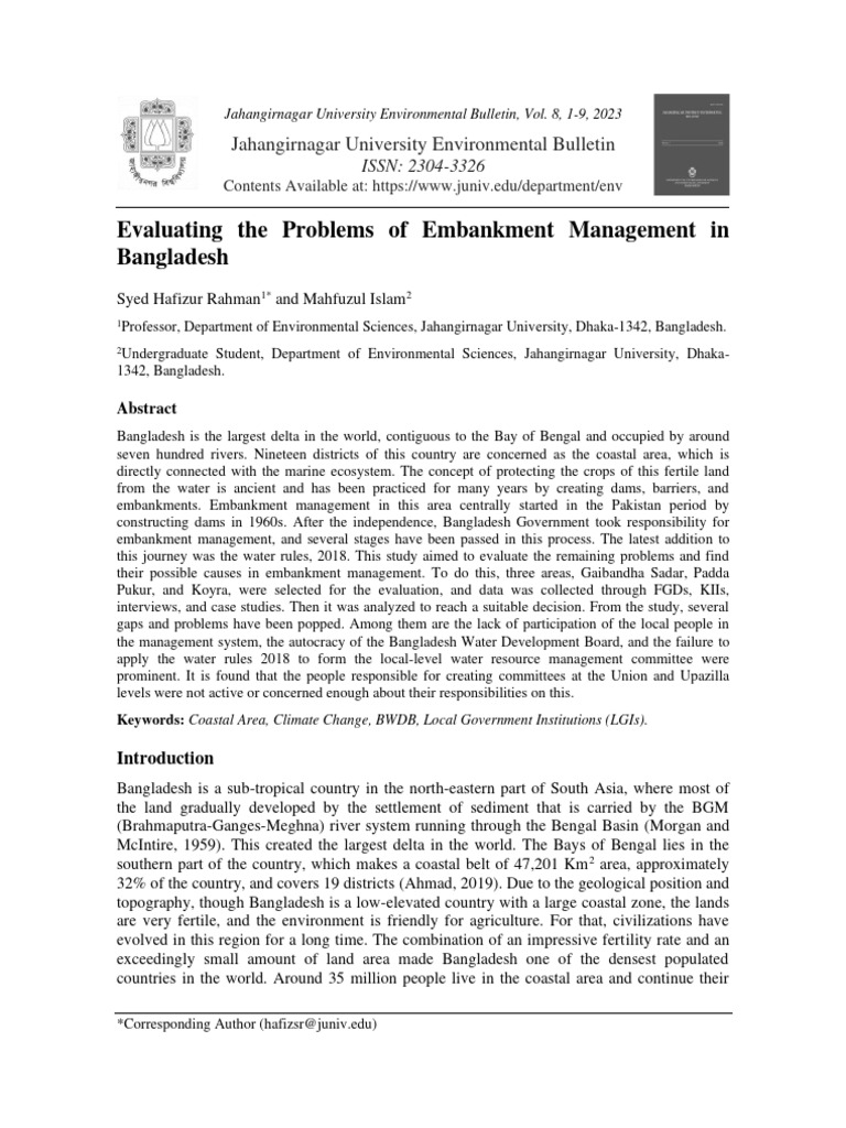 Evaluating The Problems of Embankment Management in Bangladesh | PDF ...