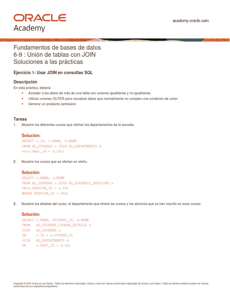 DFo - 6 - 9 - Solution - Unión de Tablas Con JOIN | PDF | SQL | Informática