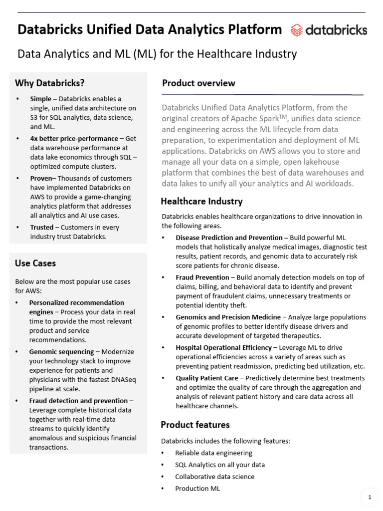 AWSMP Datasheet Databricks | PDF | Machine Learning | Analytics