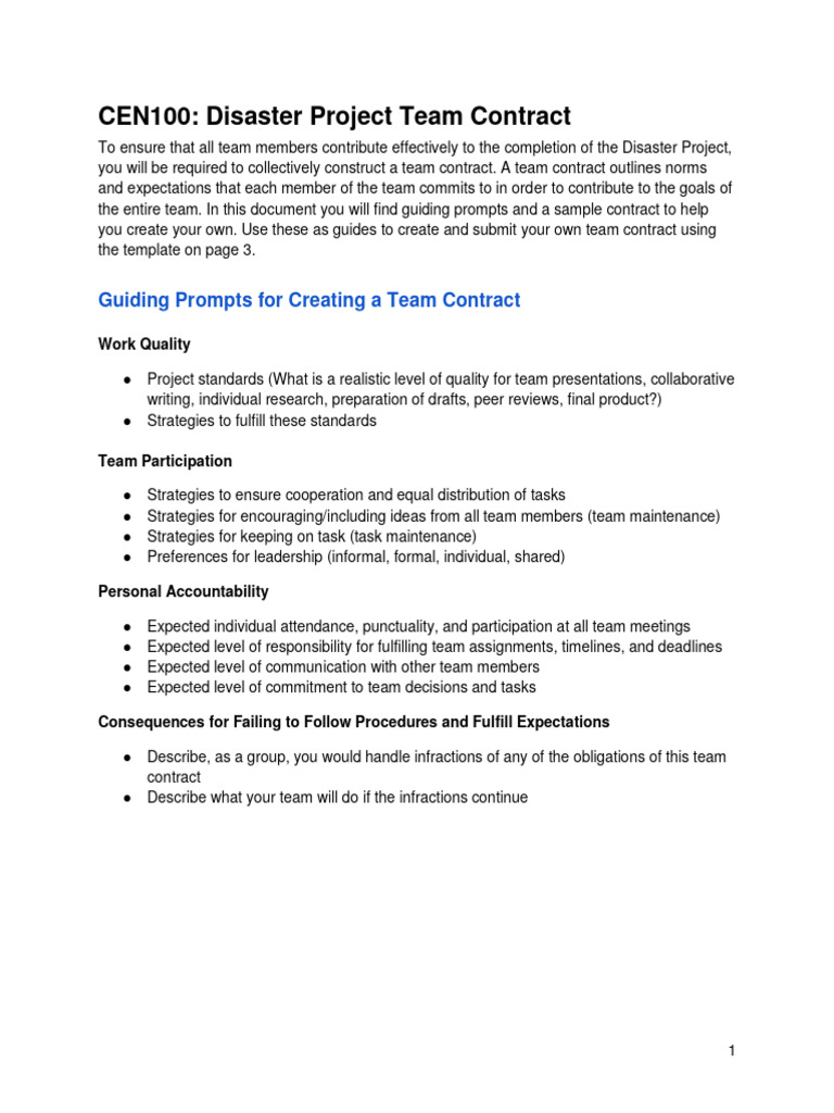CEN100 - Distaster Project Team Contract | PDF | Human Communication ...