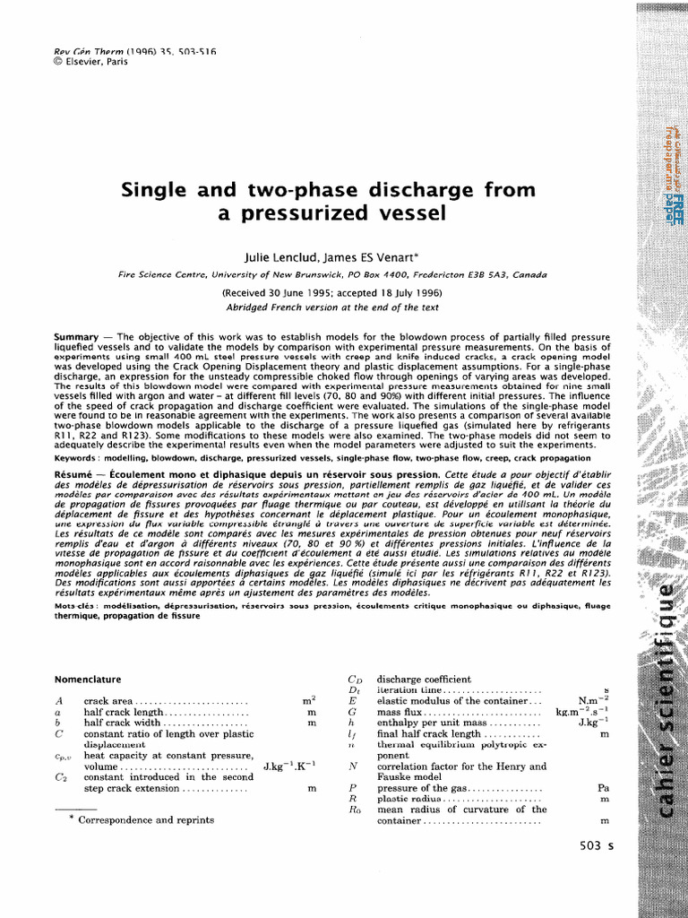 Single and Two-Phase Discharge From A Pressurized Vessel | PDF ...